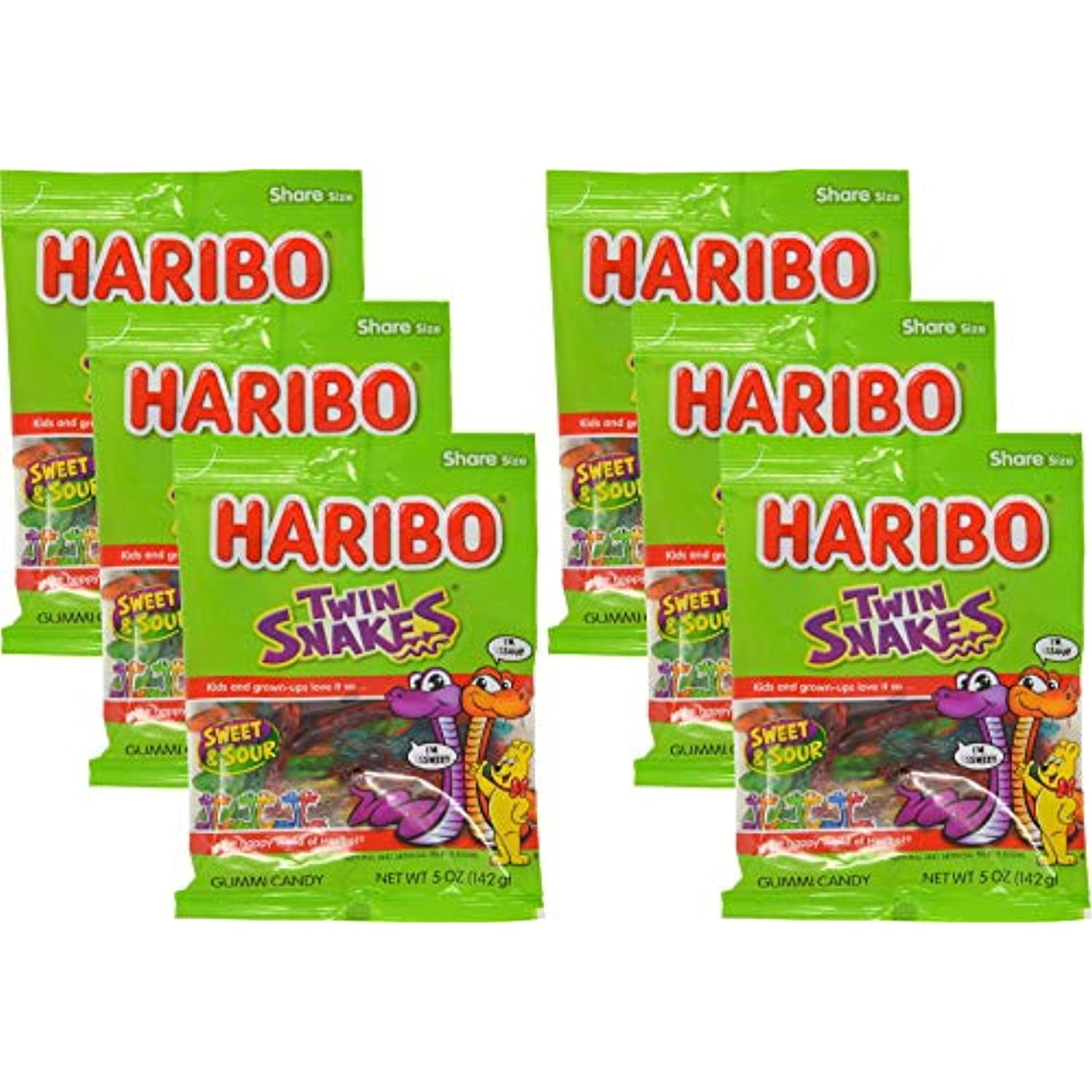 Haribo Twin Snakes Sweet & Sour Gummy Candy - New 2016 - 5 Oz Bags ...