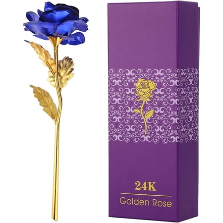 24K Gold Blue Rose Flower with Birthday Gift for Lover Girlfriend ...