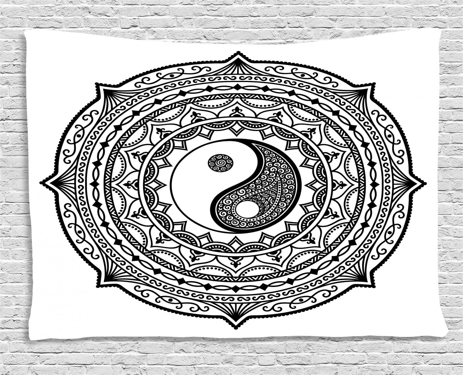 Ying Yang Decor Tapestry, Mandala Pattern Yin Yang Sign Made with ...