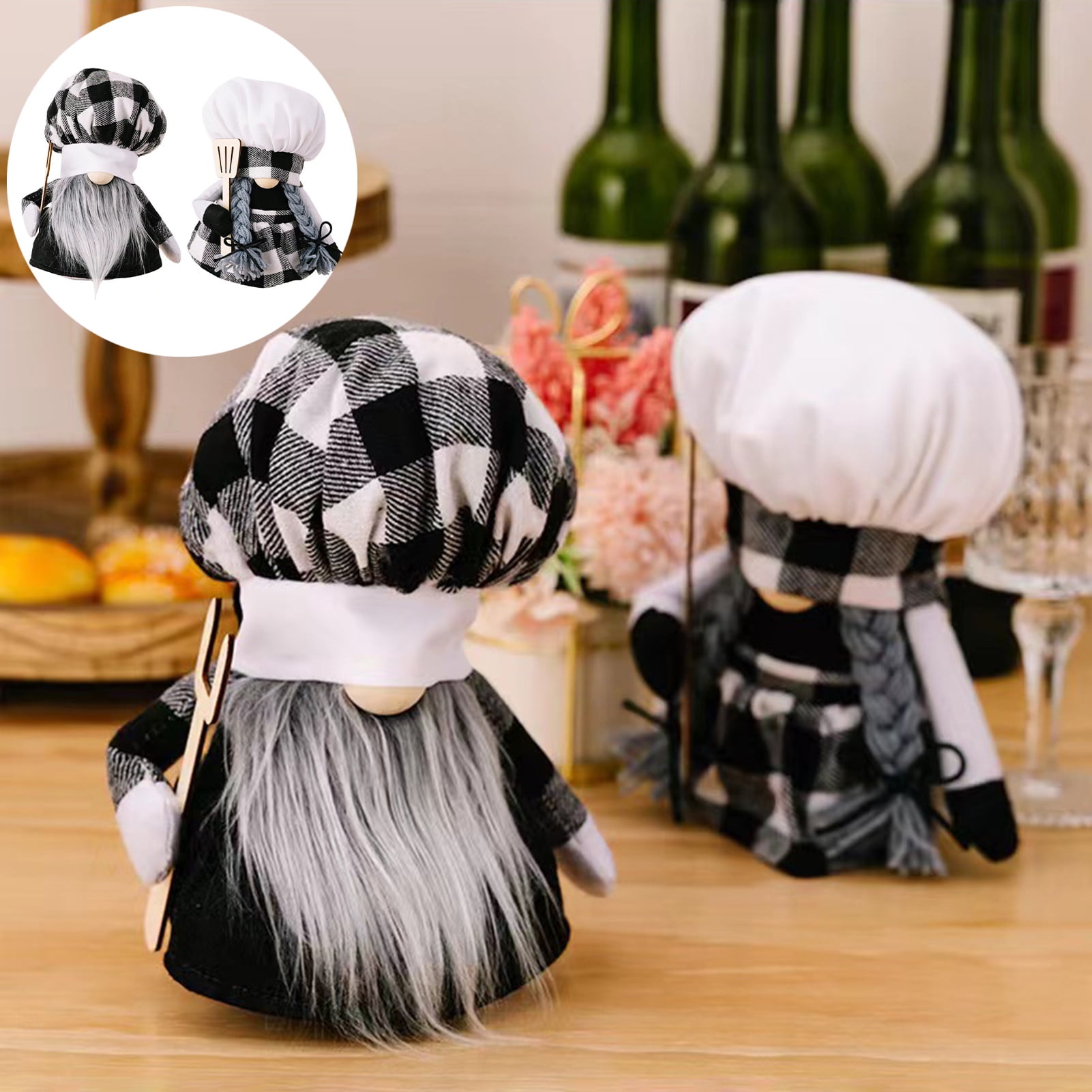 Faceless Doll Black White Plaid Spatula Pigtail Bow Design - Kitchen ...