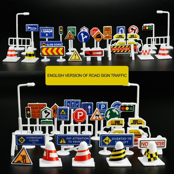 Cheers US 56Pcs/Set Mini Traffic Signs Toys Street Warning Signs Toy ...