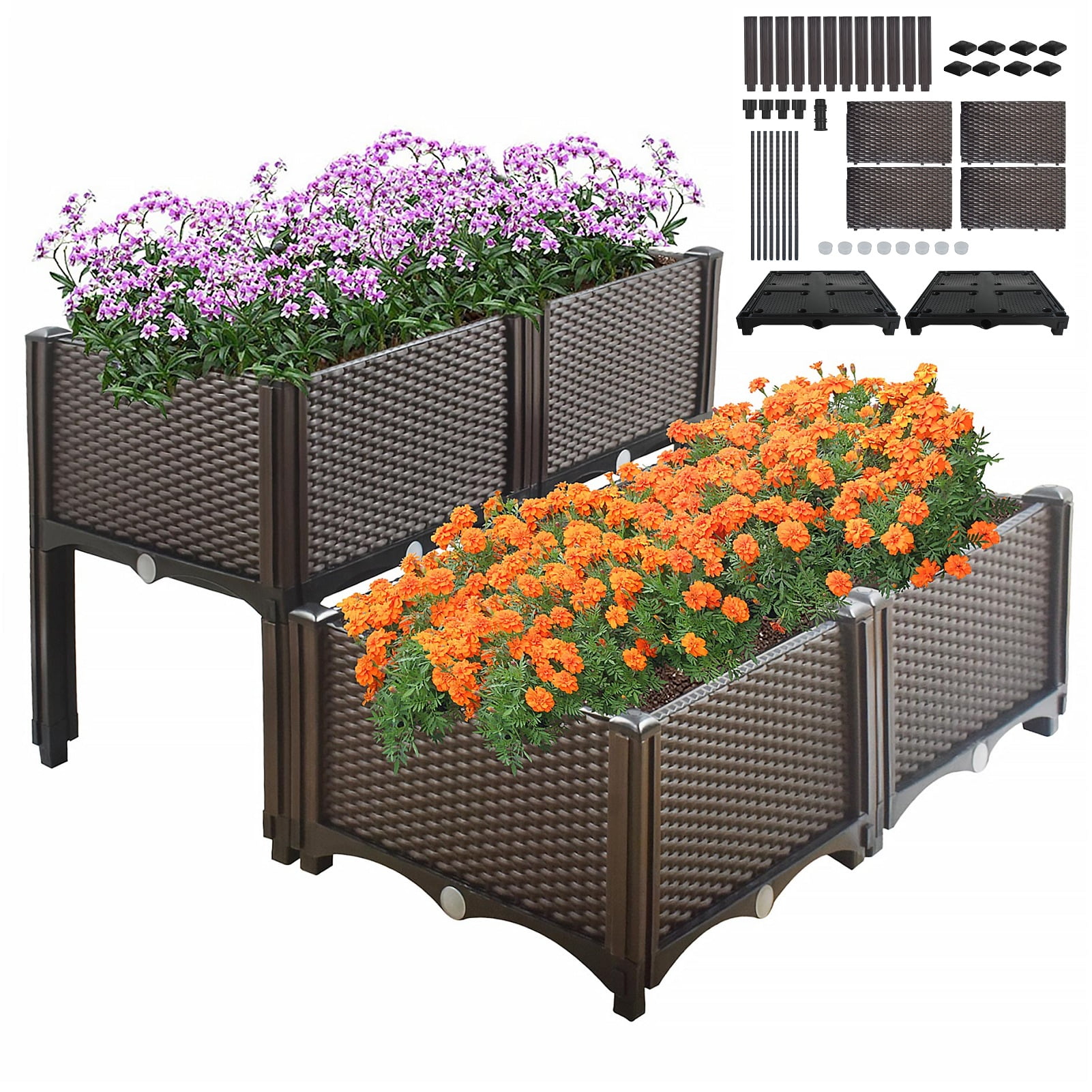 netuera 4 Pcs Raised Garden Bed Elevated Flower Vegetable Herb Grow ...