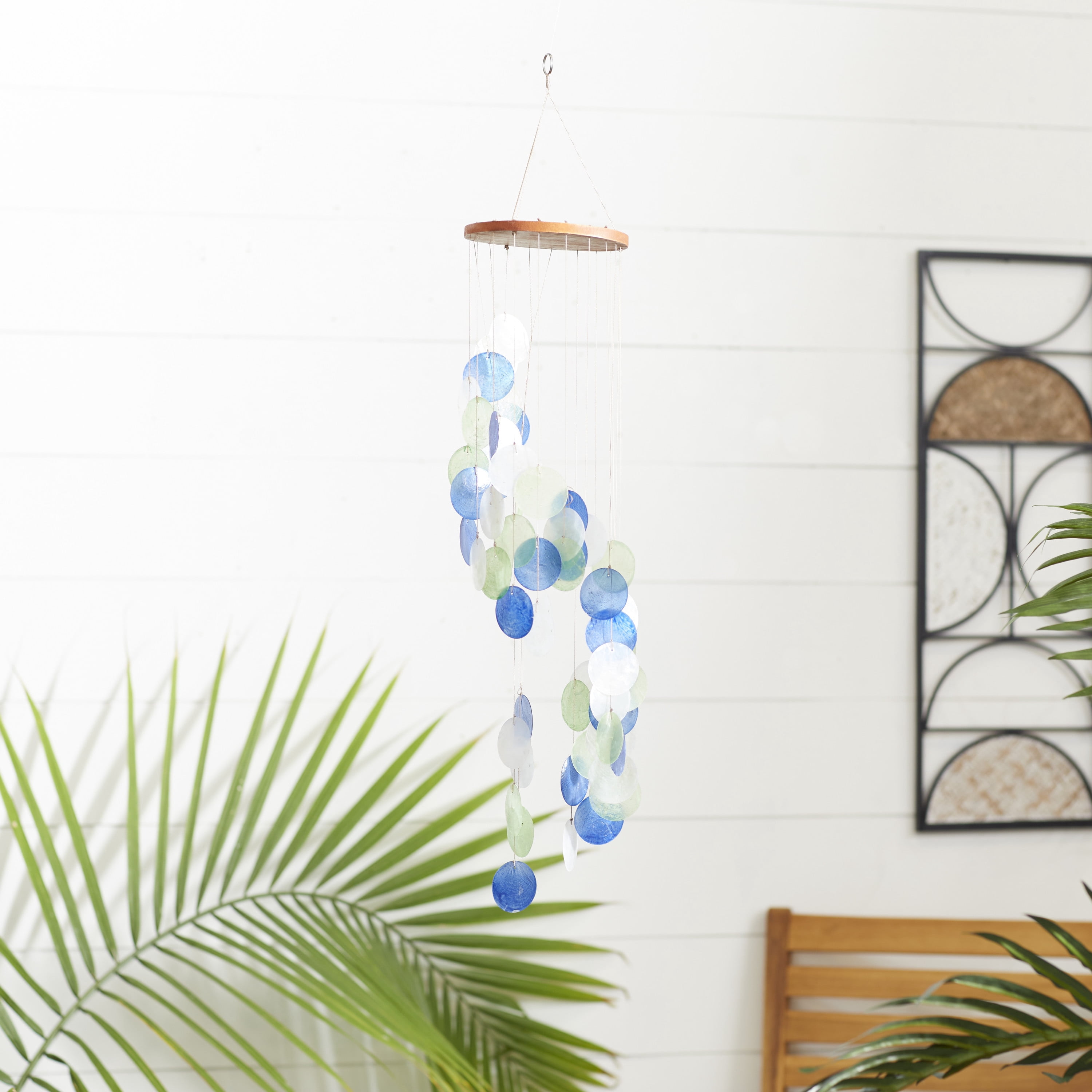 DecMode 31" Blue Capiz Shell Spiral Waterfall Windchime - Walmart.com