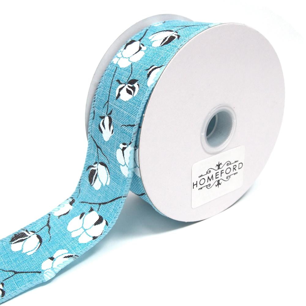 Cotton Boll Stems Linen Ribbon, Aqua, 1-1/2-Inch, 10 Yards - Walmart.com