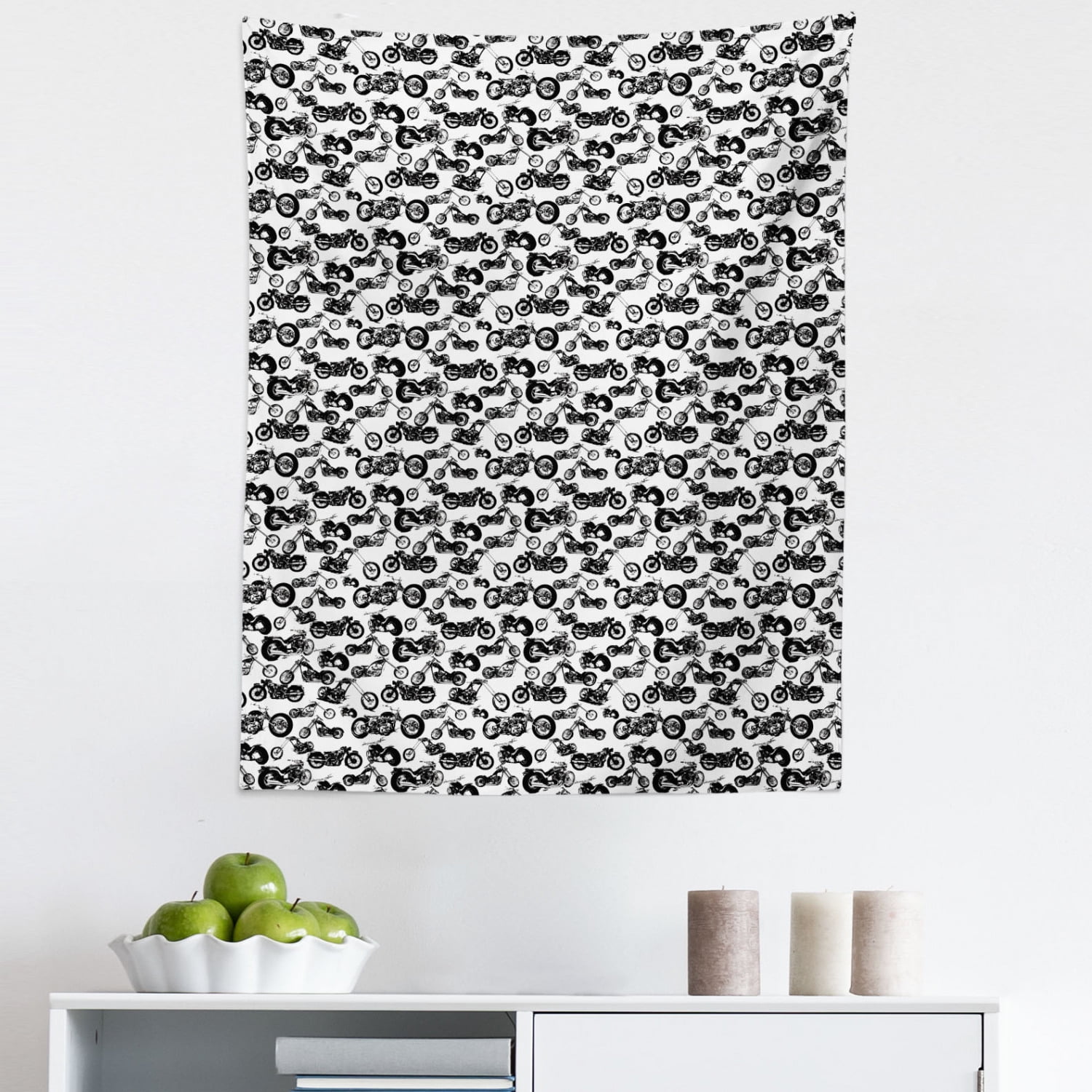 Motorcycle Tapestry, Retro Chopper Pattern Monochrome Motorbike Design ...