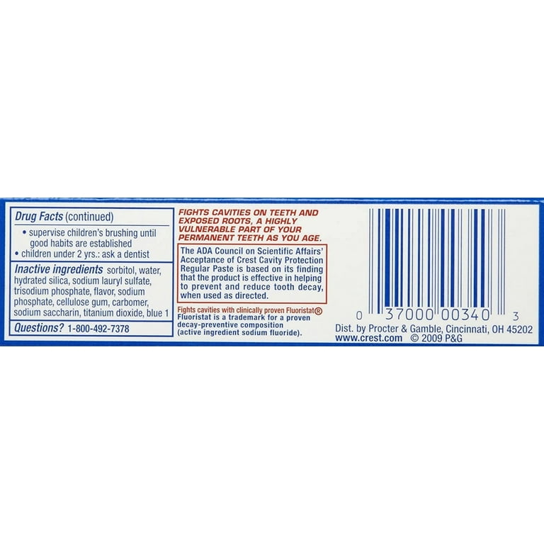 Crest Toothpaste Tube Back