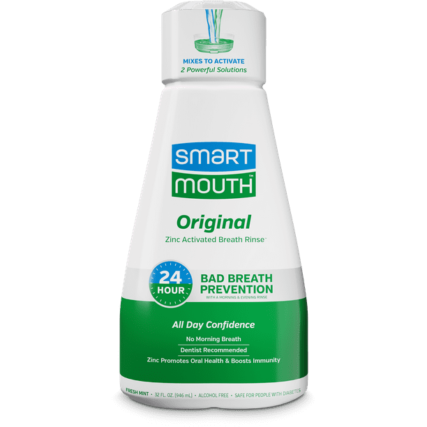 SmartMouth The Original Activated Dual-Solution Breath Rinse Mouthwash, Fresh Mint, 32 fl oz ...