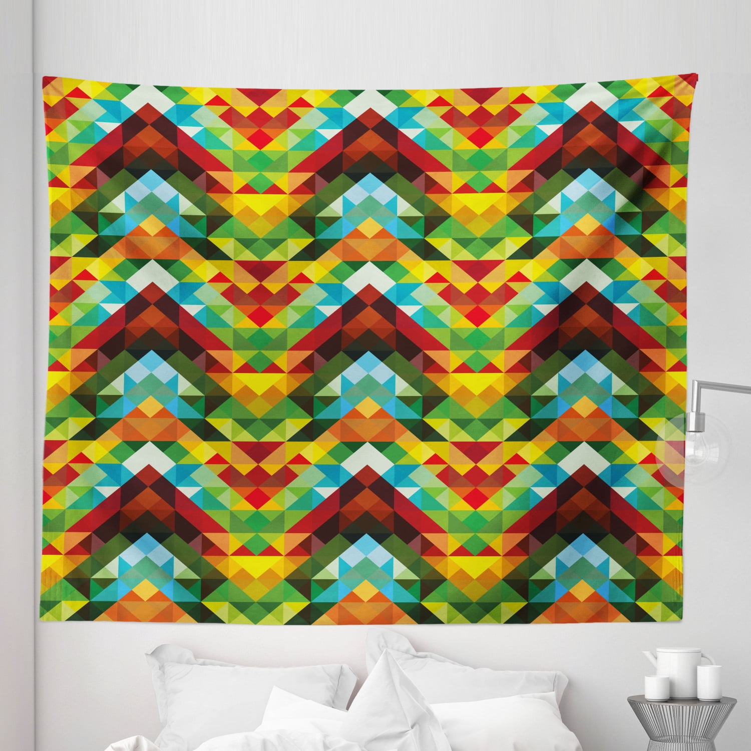 Colorful Tapestry, Abstract Optic Effect Triangle Pattern Digital ...