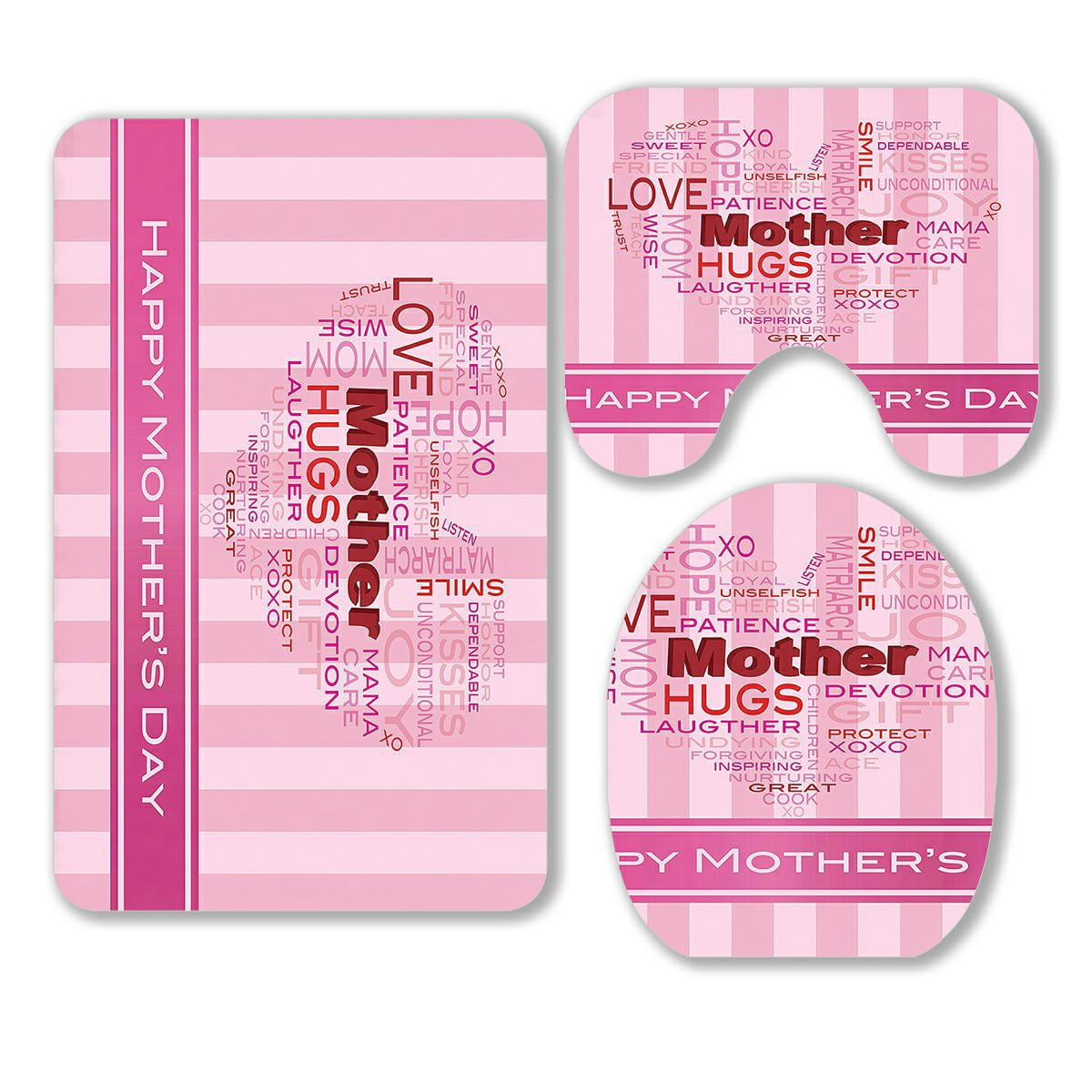 ABPHQTO Happy Mothers Day Word Cloud Heart Shape Pink Stripes 3 Piece ...