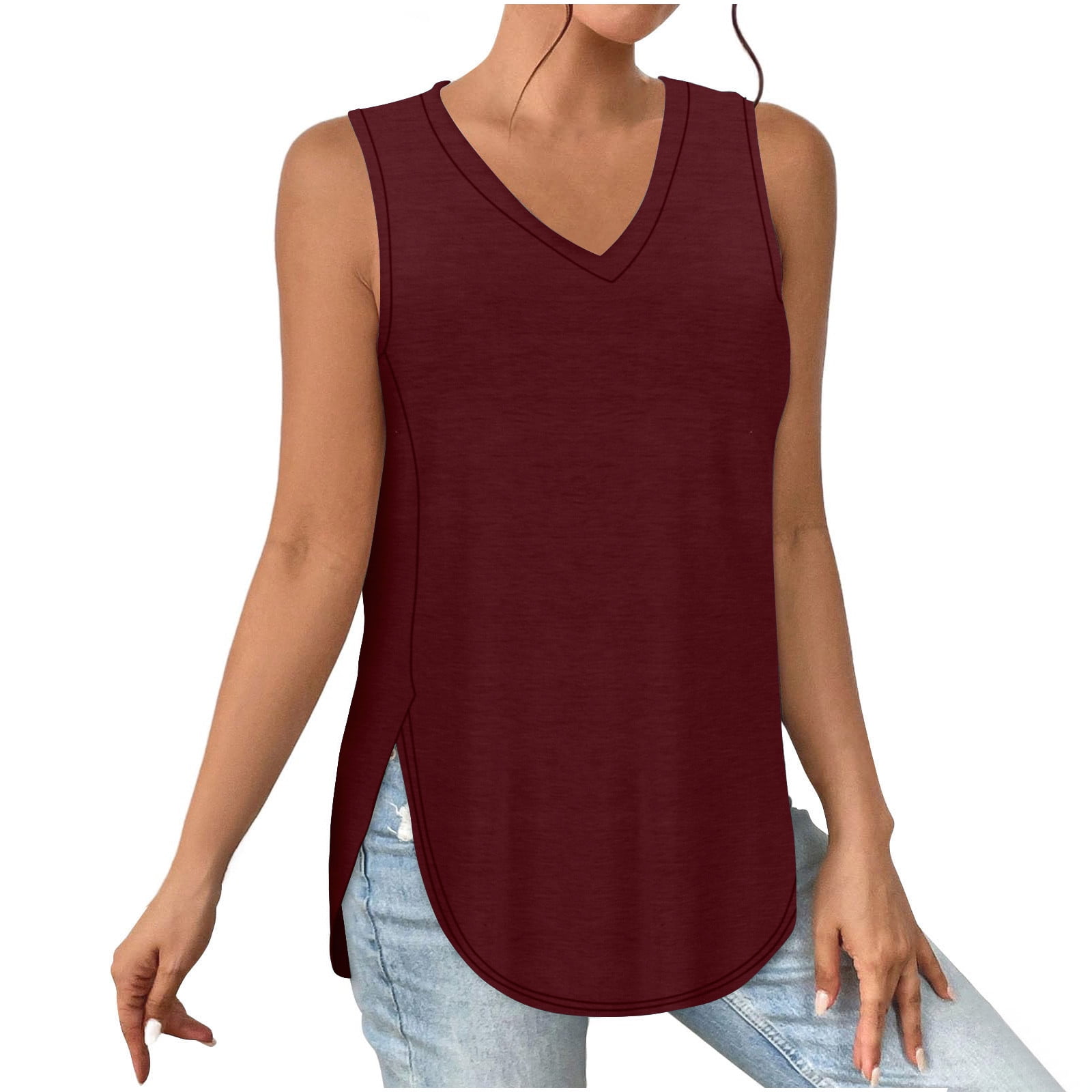 Click here for Aherbiu Tank Tops For Women V Neck Side Slit Sleev... prices