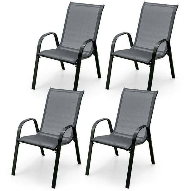 Costway Set of 4 Patio Dining Chairs Stackable Armrest Space Saving ...