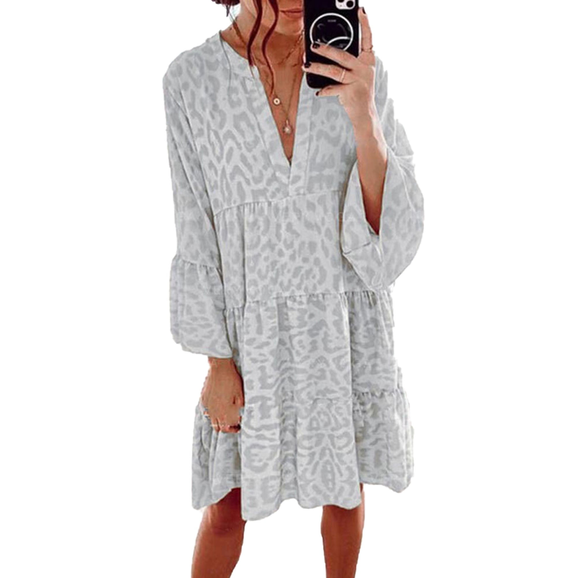 Click here for Tralilbee New Loose Leopard Mini Dress Women Casua... prices