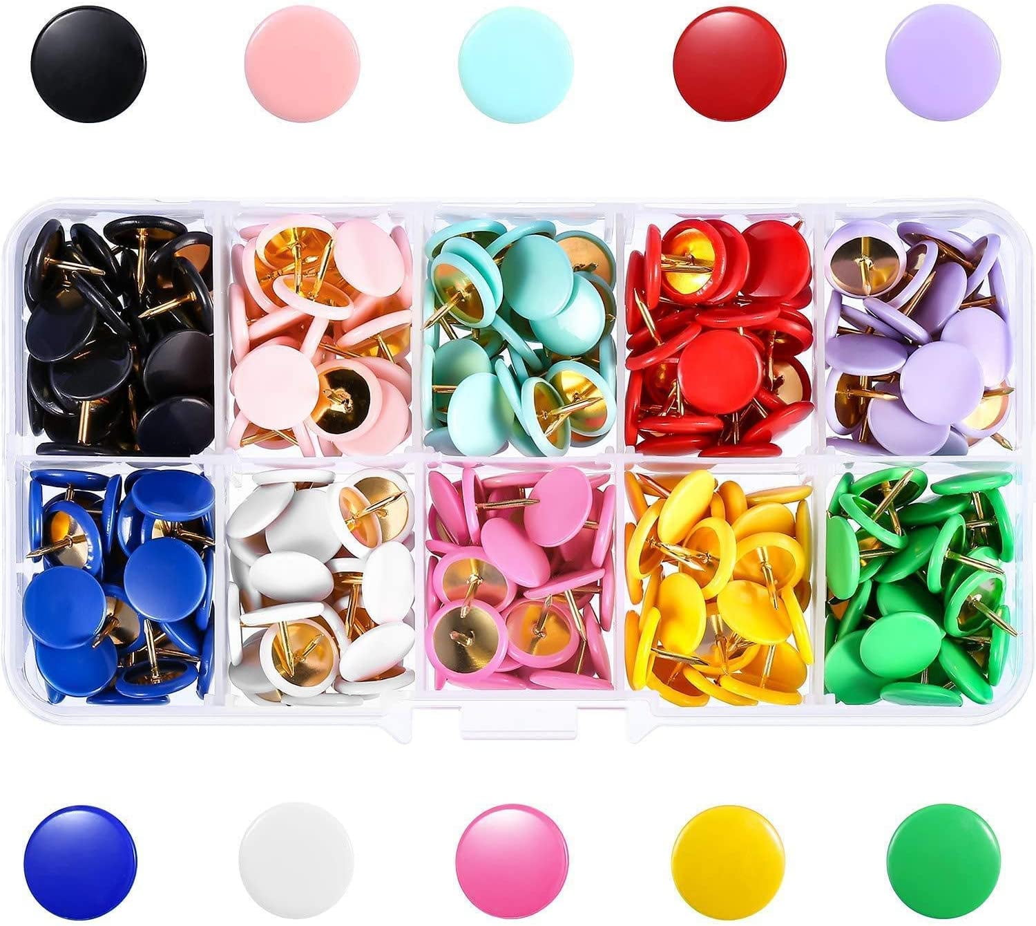 Thumb Tacks Office Push Pins Round Plastic Head Drawing Pins for Cork Board Notice Board, 300 ...