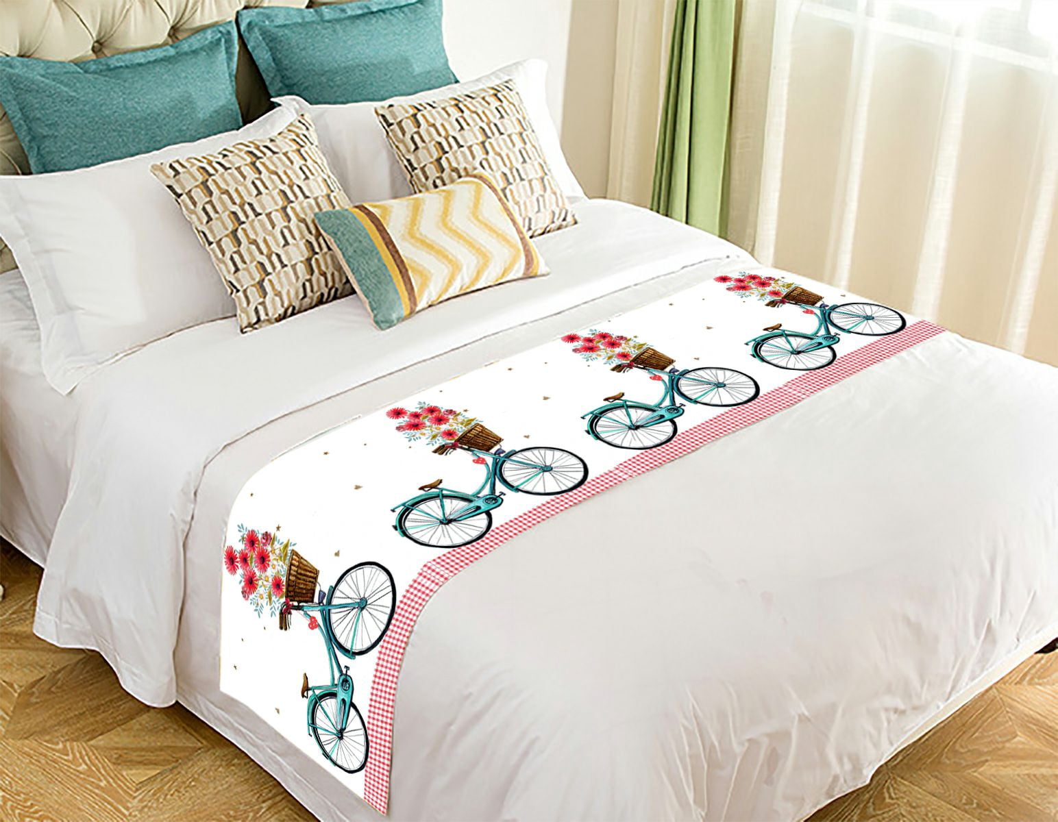 GCKG Bicycle With Flower Floral Butterfly Bed Runner Bedding Scarf Size ...