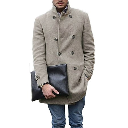 INCERUN Men's Long Sleeve Wool Blend Coat Single Breasted Parka ...