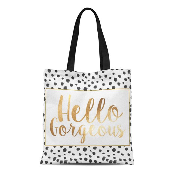 NUDECOR Canvas Tote Bag Black Hello Gorgeous Gold Spots Modern Living ...