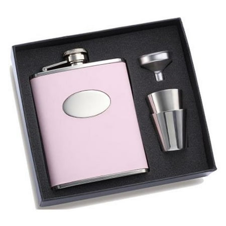 6 oz. Pink Bonded Wrapped with Oval Convex Flask with 2 Stainless Steel ...