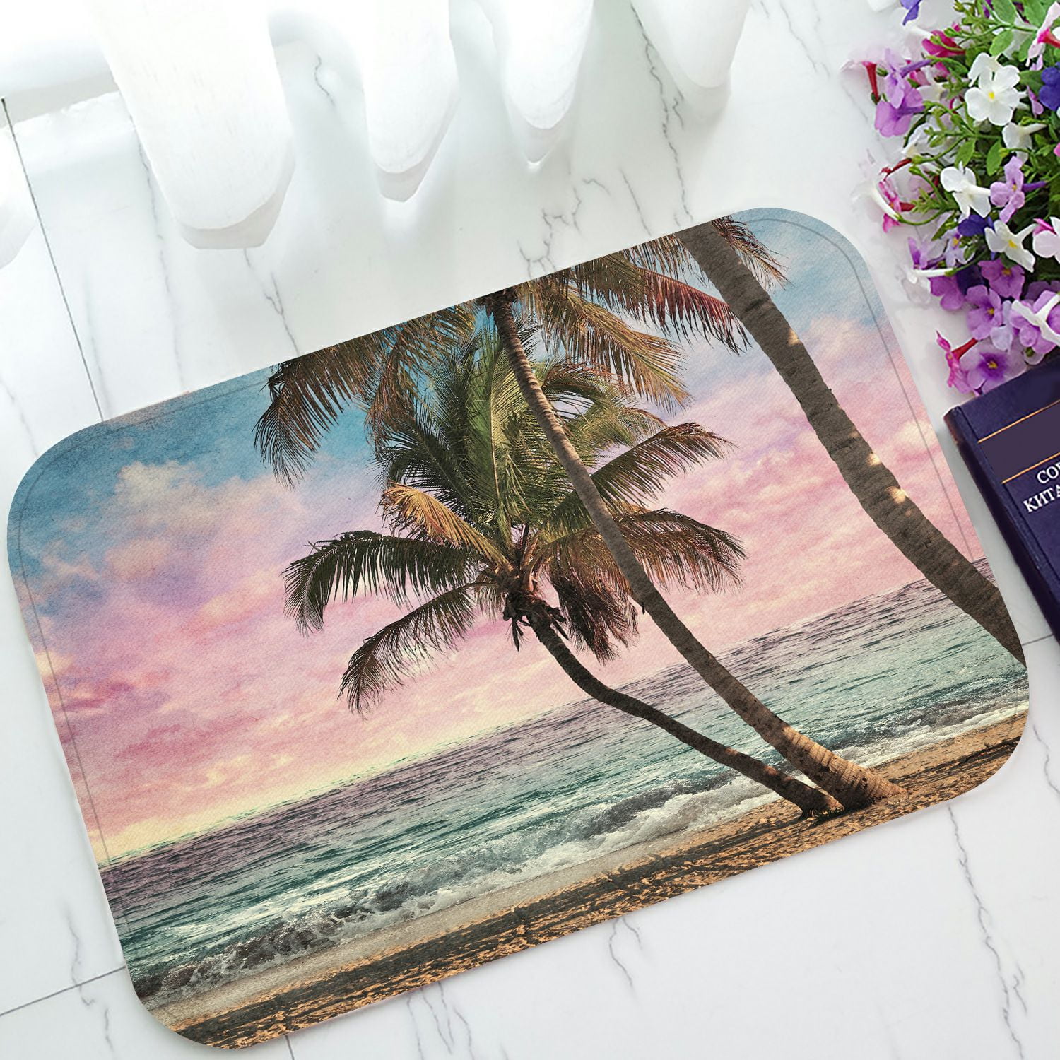 PHFZK Seascape Doormat, Tropical Beach Palm Tree Artwork Doormat ...