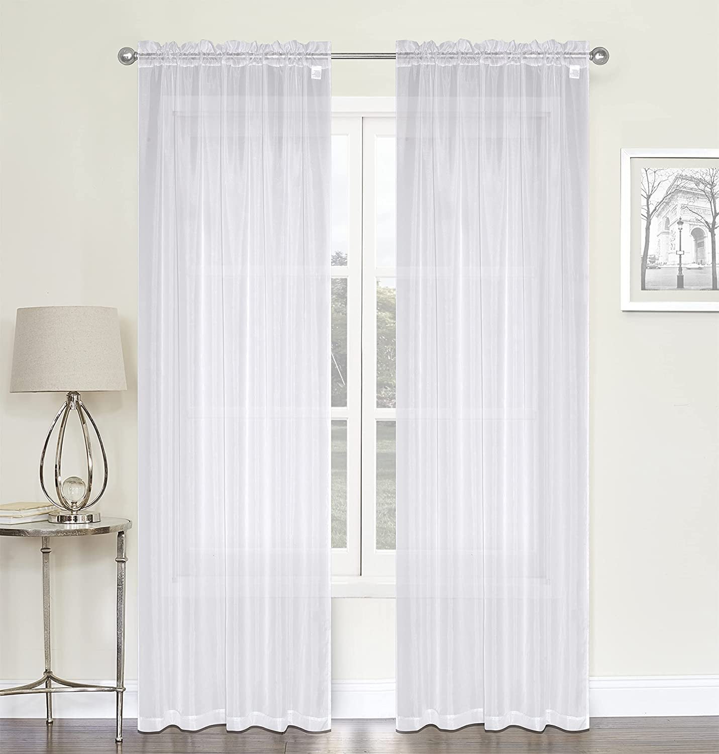 DFL Sheer Curtains 2 Pack - Curtain Rod Pocket Sheer Window Curtains ...