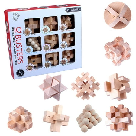 freestylehome 9Pcs Wooden Brain Teaser IQ Test Toy Lock Disentanglement ...