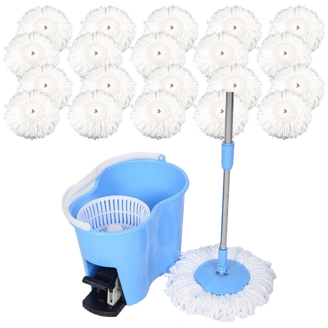 Felji Microfiber Spin Mop Easy Floor Mop with Bucket and 20 Mop Heads ...