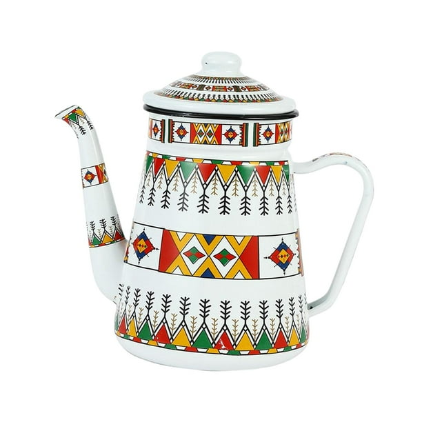 Enamel Coffee Pot with Handle Floral Hot Water Boiler Pot Water Pot for ...