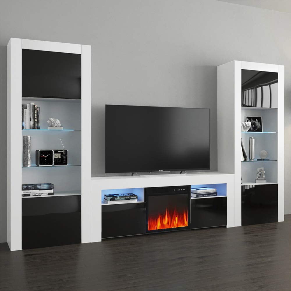 Milano Set 145EF-BK-BK Electric Fireplace Modern Wall Unit ...