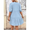 Blue Lace Patchwork A-Line Dress With Tassel Tie Neck And Lantern ...