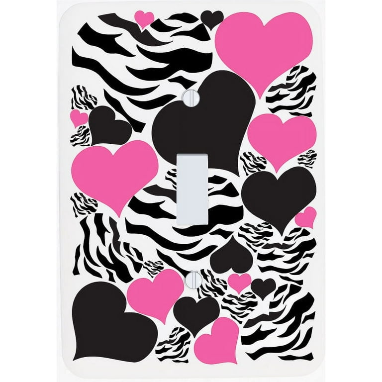 Pink And Black Zebra Hearts Mixed Heart Wall Decals Purple, Black,