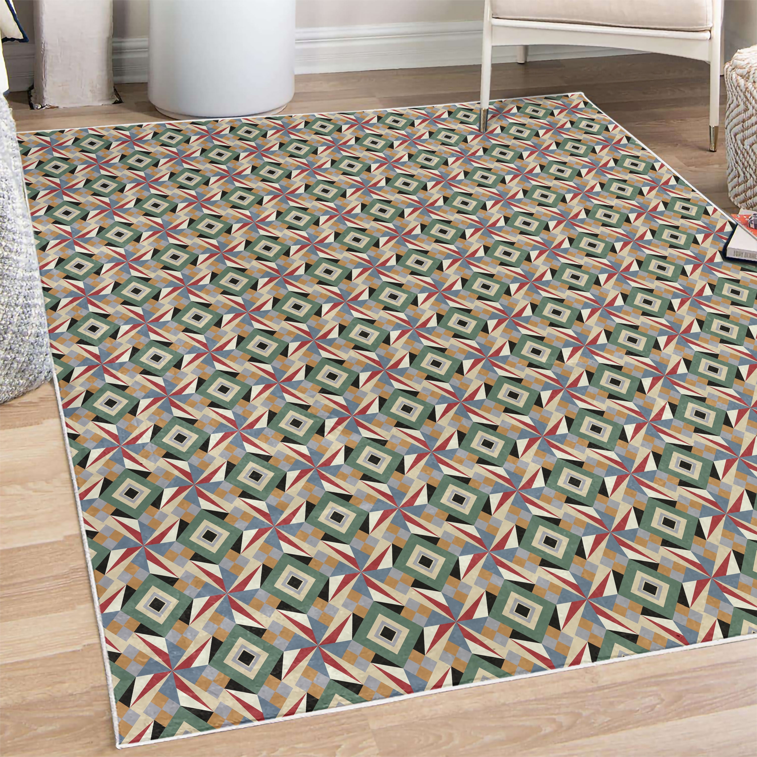Modern Decorative Rug, Retro 60s 70s Vintage Geometrical Rounds ...