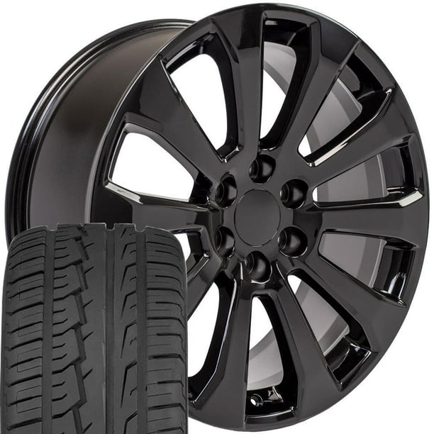 22 inch Black 5922 Wheels & 285/45R22 Tires Fit GMC Chevy High Country ...