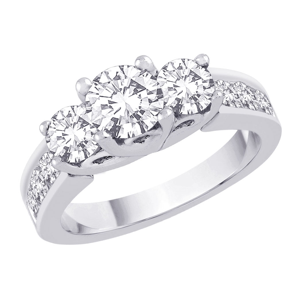 Three Stone Plus Diamond Ring in 14K White Gold (1 1/2 cttw) - Walmart.com