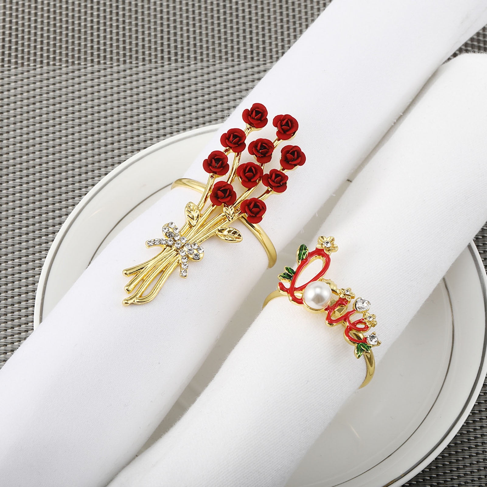 Dream Lifestyle Valentine's Day Napkin Ring,Red Rose Flower,Pearl Love ...