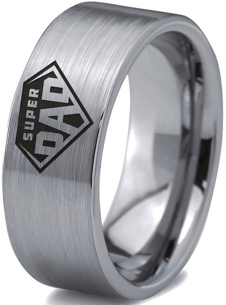Tungsten Superhero Super Dad Emblem Symbol Band Ring 8mm Men Women ...