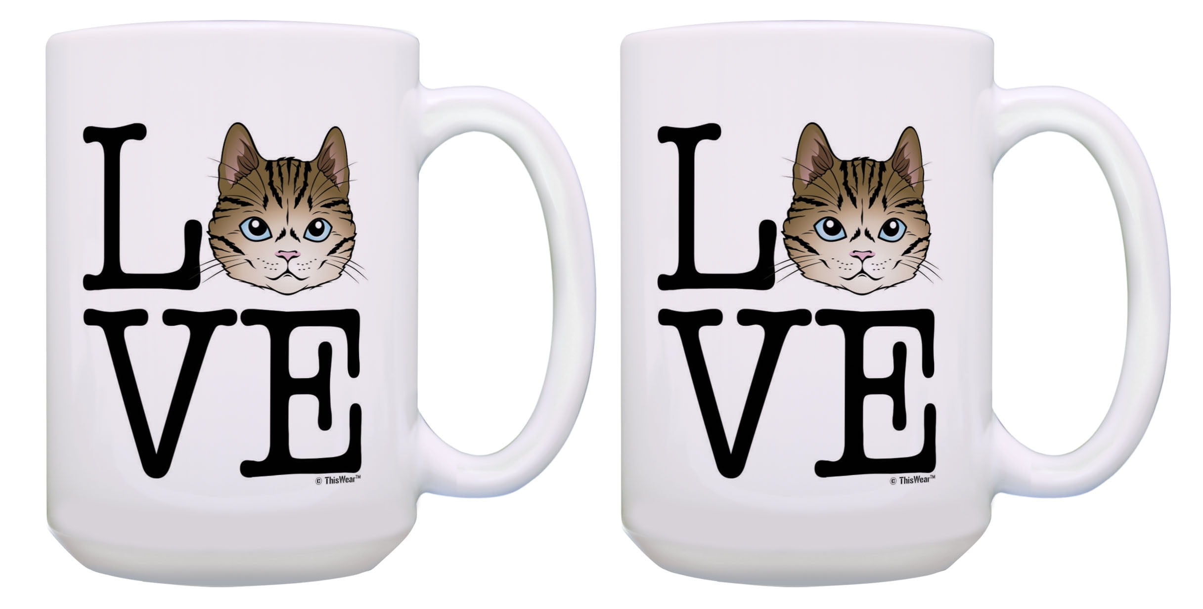 ThisWear Cat Mug Set LOVE Cat Related Gifts Cat Presents 2 Pack Gift ...