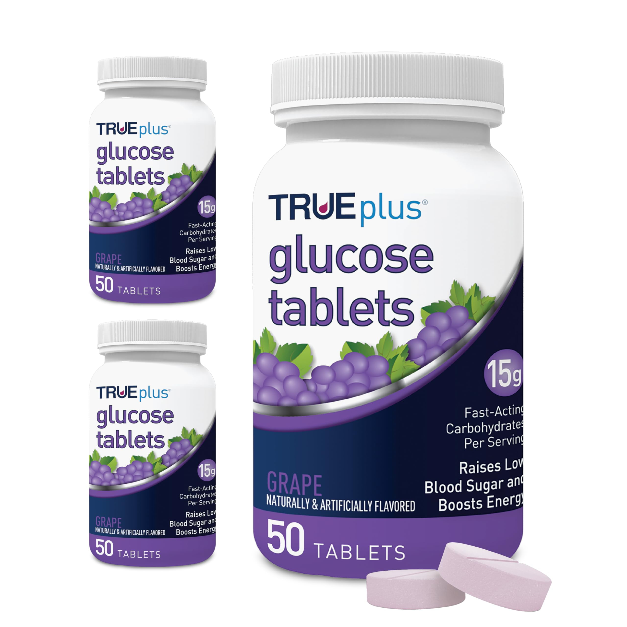 Tabletas de glucosa TruePlus sabor a uva, 50 unidades, paquete de 3 ...