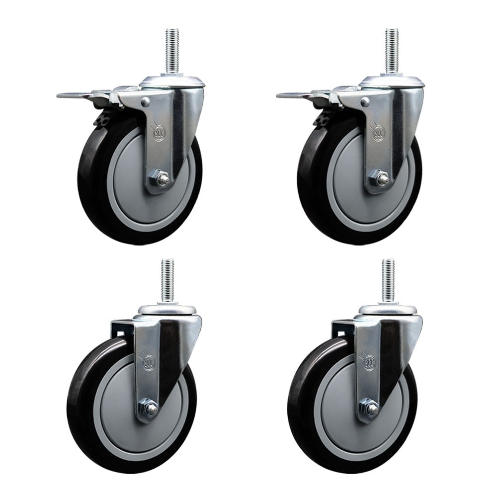 Polyurethane Swivel Threaded Stem Caster Set of 4 w/5" x 1.25" Black ...