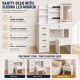 Small Makeup Vanity Desk, Mirror and LED Lights, Storage Chair Set ...