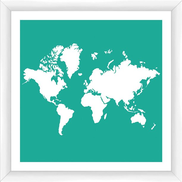 Teal World Map 22.5" x 22.5" Wall Art - Walmart.com