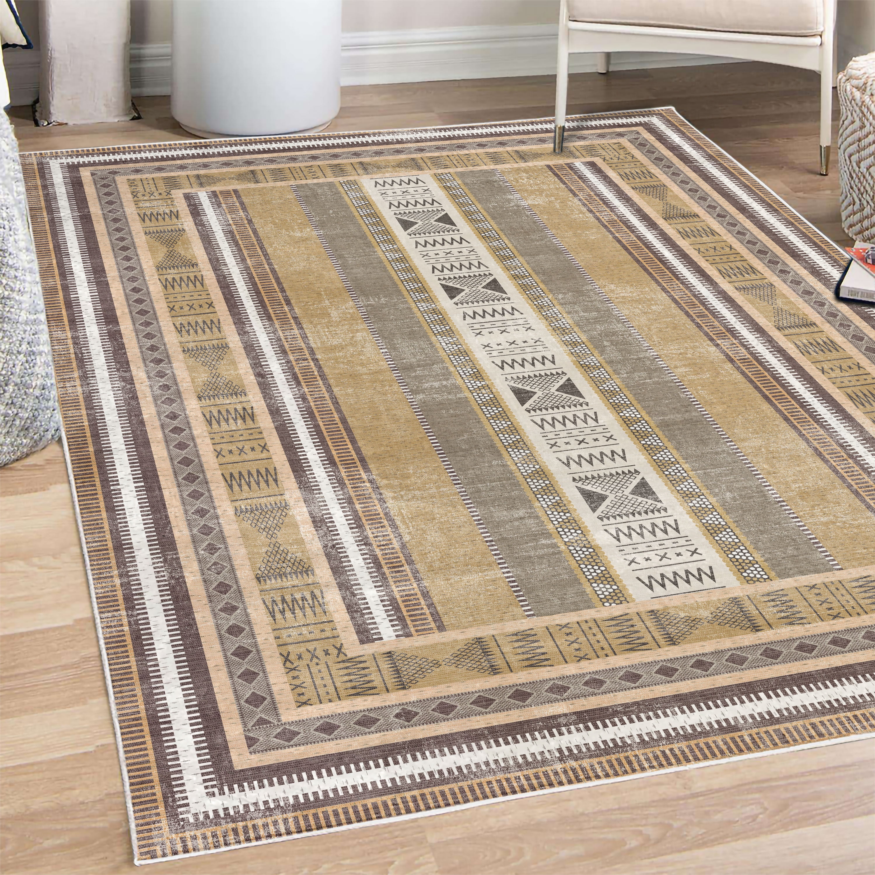 Tribal Decorative Rug, Traditional Folk Striped Look Design and Ethnic ...
