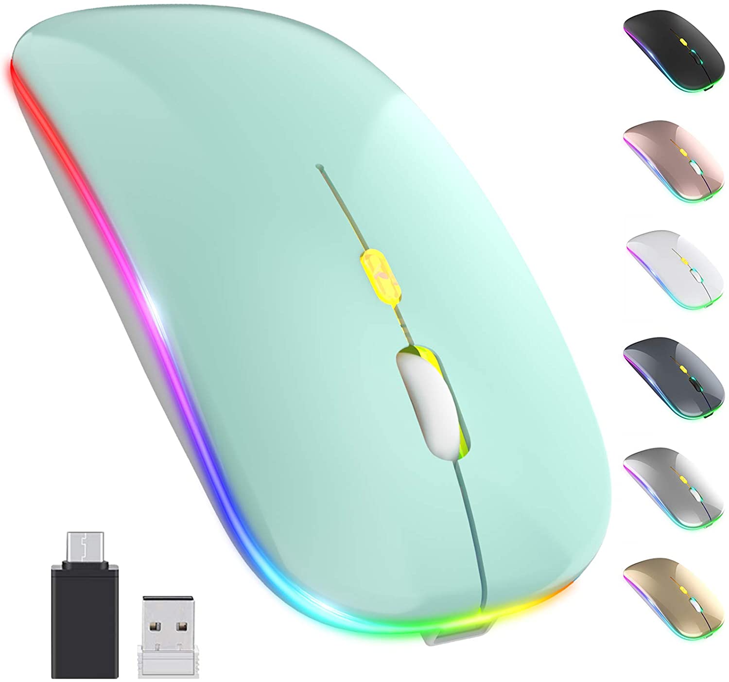 LED Wireless Mouse, Rechargeable Slim Silent Mouse 2.4G Portable Mobile ...