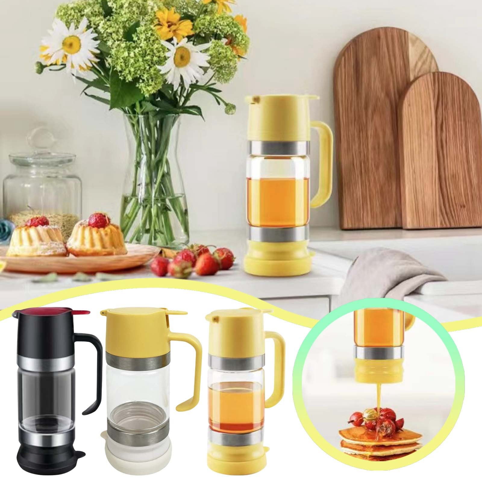 Vivavault Glass Syrup Dispenser Pot With Handle For Coffee Tea And Kitchen Use No Design Ideal Food Storage Jar 21.5*10*6.8
