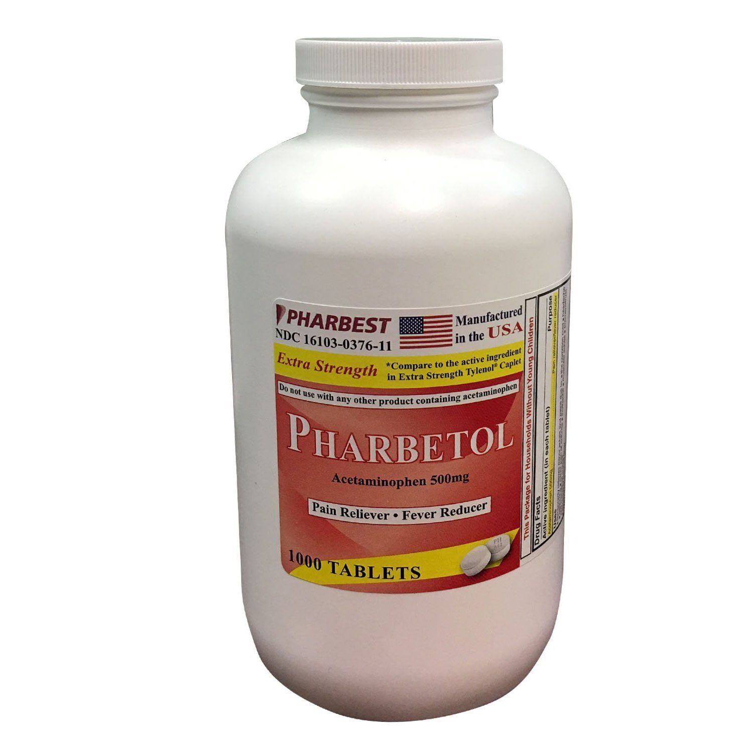 Pharbetol Acetaminophen 500 mg Extra Strength Tablets, 1000 - Walmart.com