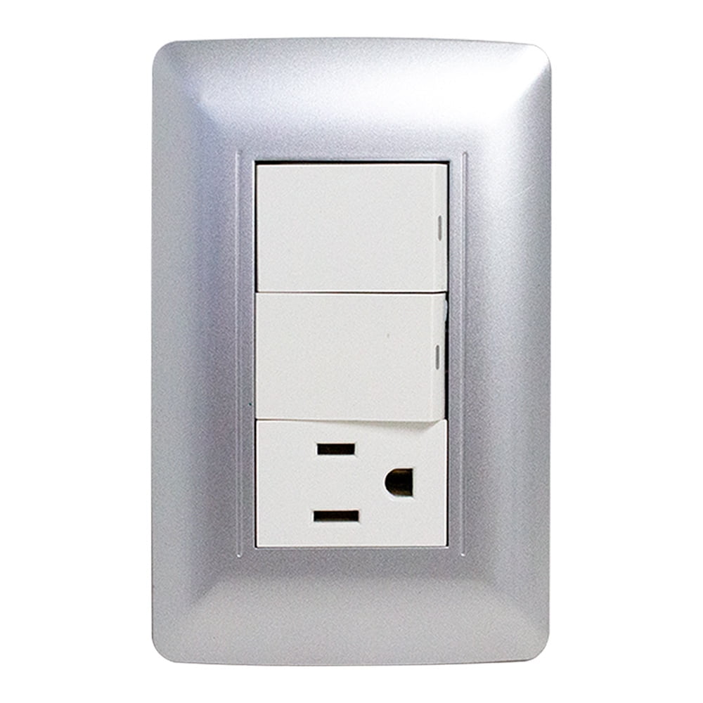 KIT 2 PLACAS CON APAGADOR DOBLE 1 CONTACTO GRIS Sanelec 4528 | Walmart ...