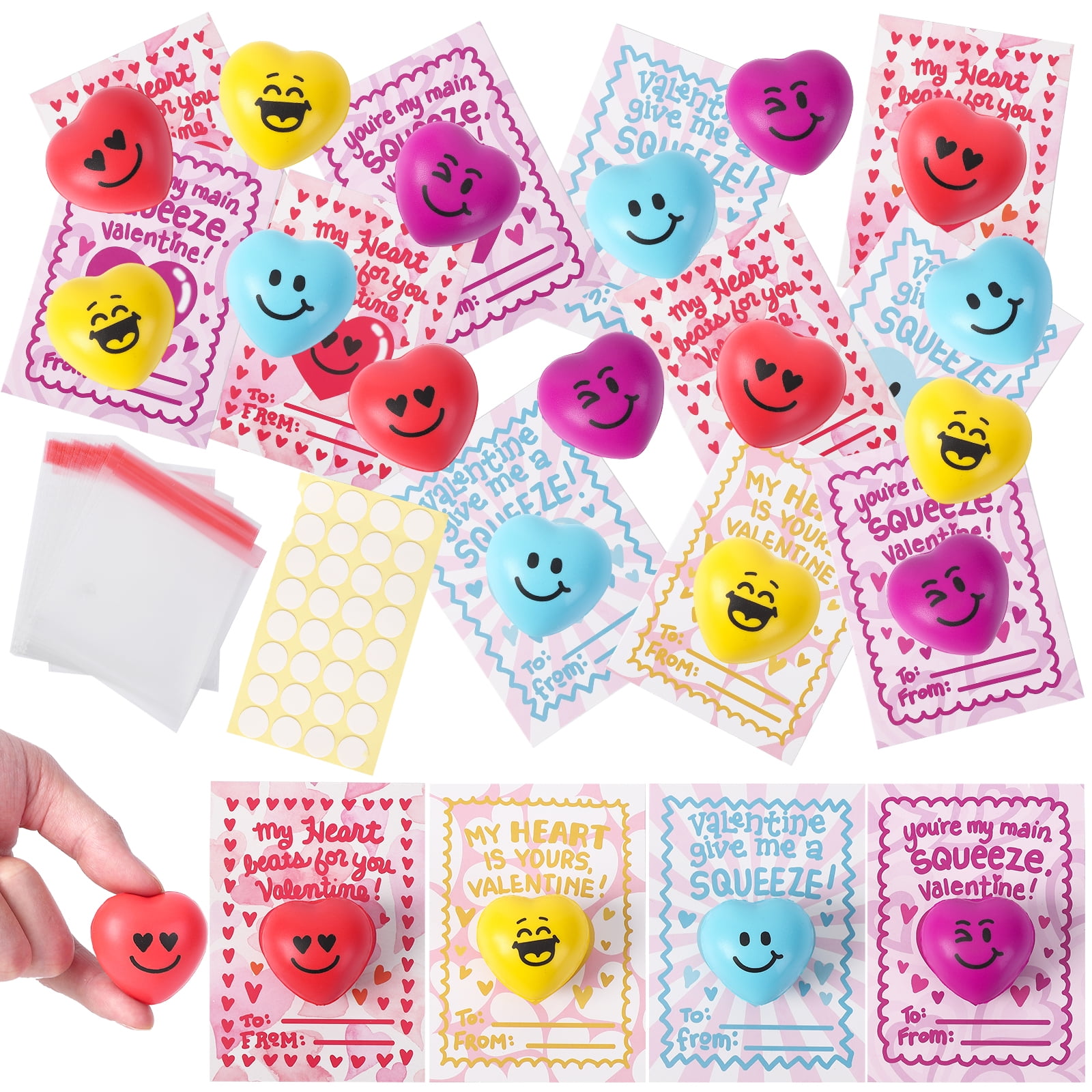 Simzone 28Pcs Heart Shape Stress Balls with Cards Valentines Day Gift ...