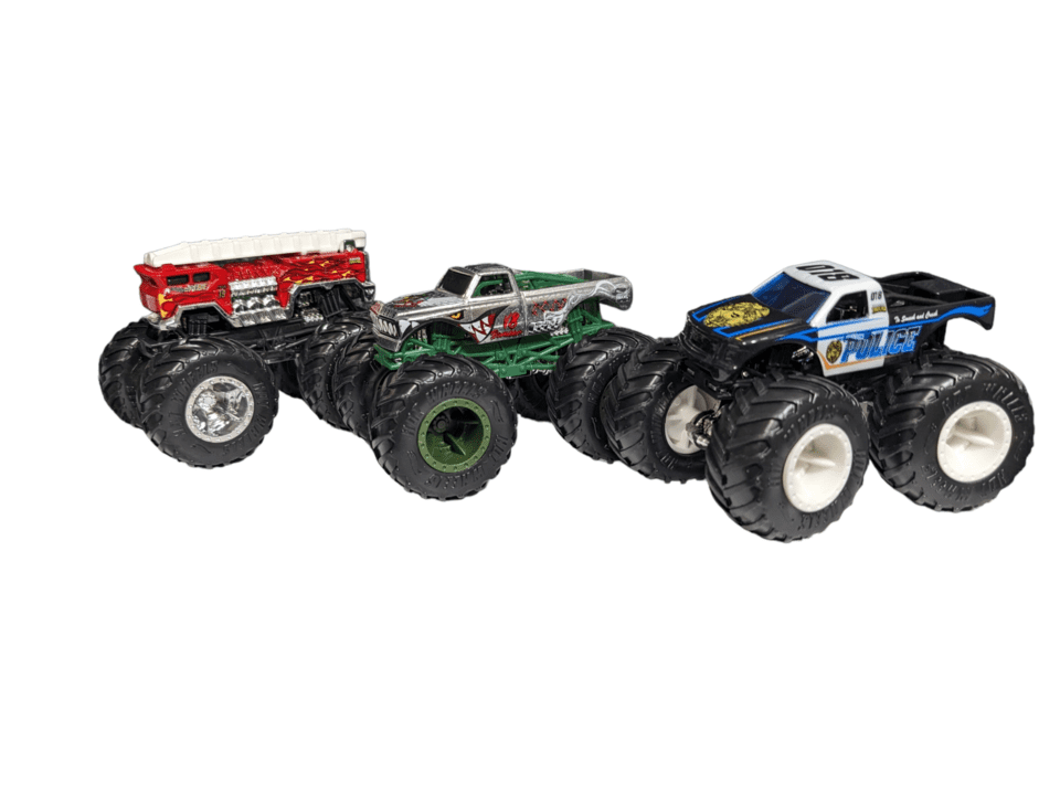 3 Pack Mattel 1:64 scale Monster Trucks 5 Alarm V8 Bomber Police ...