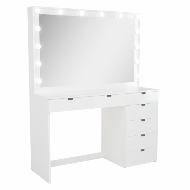 Ember Interiors Peggy Modern White Painted Vanity Table, Lights, USB ...