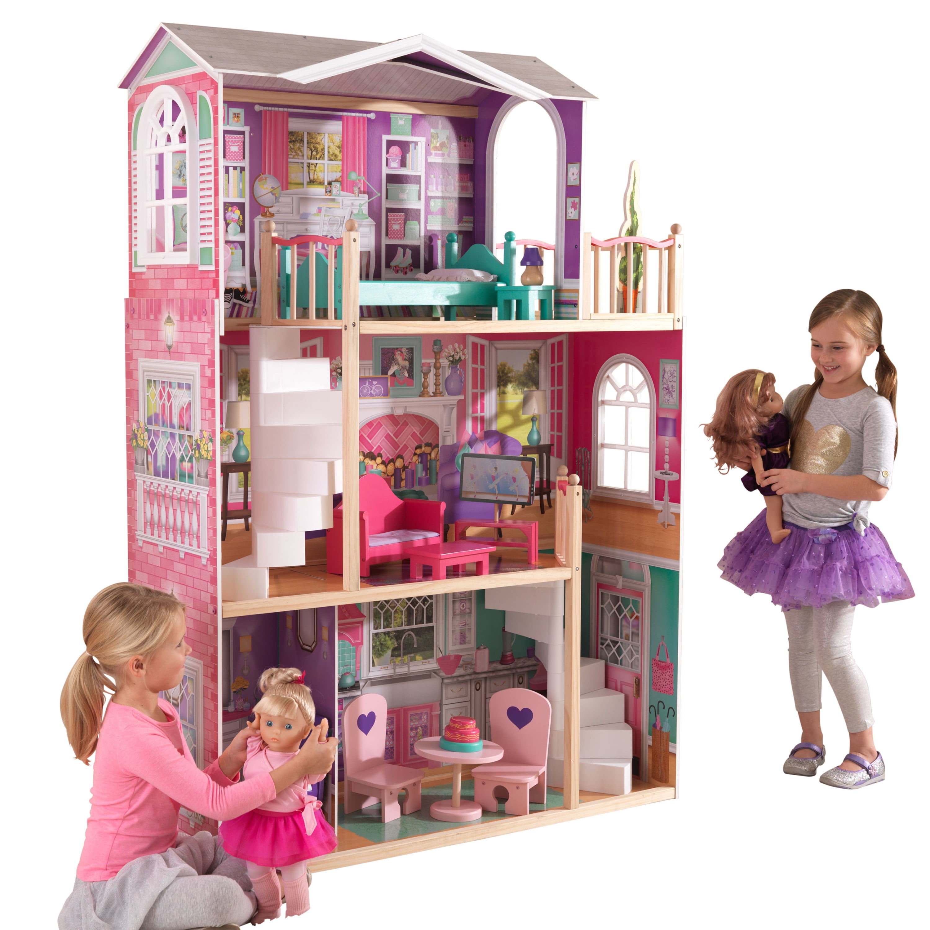 KidKraft 18-Inch Wooden Dollhouse Doll Manor, Over 5 Feet Tall, With 12 ...