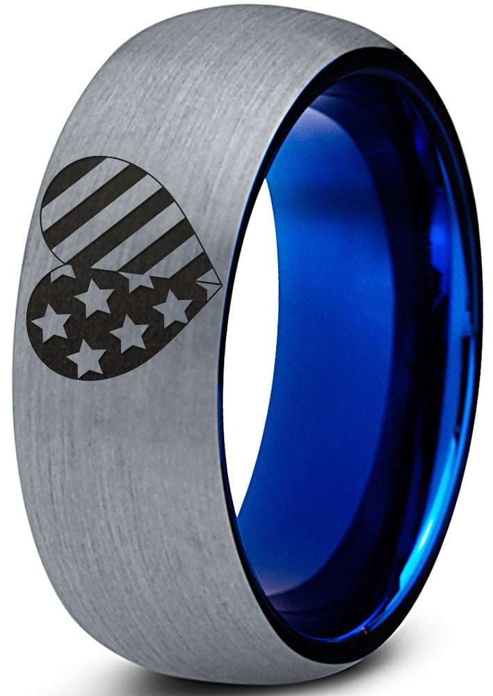 Tungsten Racing Flag Band Ring 8mm Men Women Comfort Fit Blue Dome ...