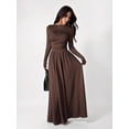 Brown Womens Solid Color Slim Fit Long Sleeve Maxi Dress Elegant ...
